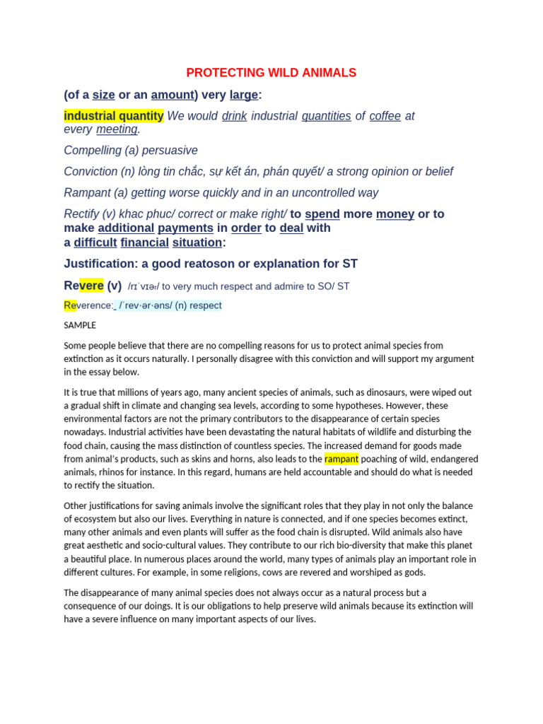 Peotecting Wild Animals - Taks 2 - Sample | PDF | Extinction
