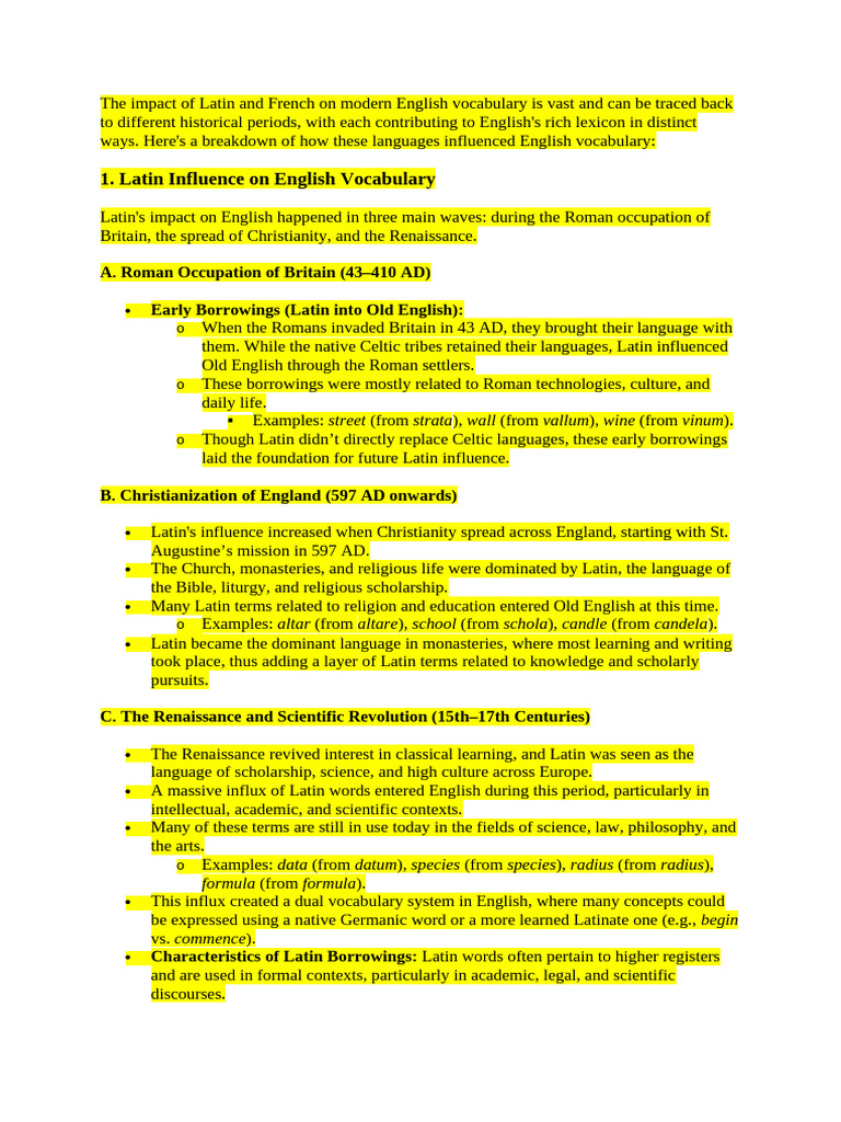 Latin and French Influence on English | PDF | English Language | Latin