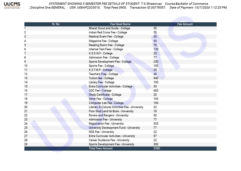 Student Fee Details (1) | PDF | Fee | Educational Stages