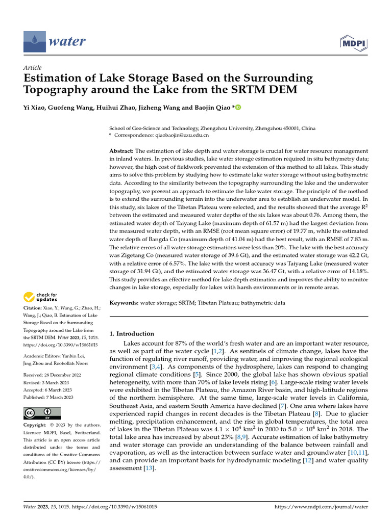 Estimation of Lake Storage Based On The Surroundin | PDF | Topography ...