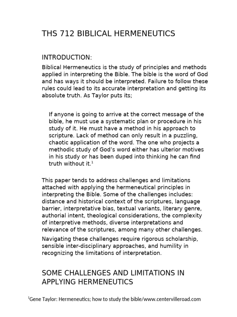 THS 712 Biblical Hermeneutics | PDF | Bible | Hermeneutics