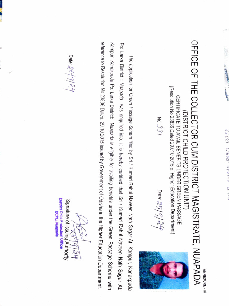 Green Passage Certificate | PDF