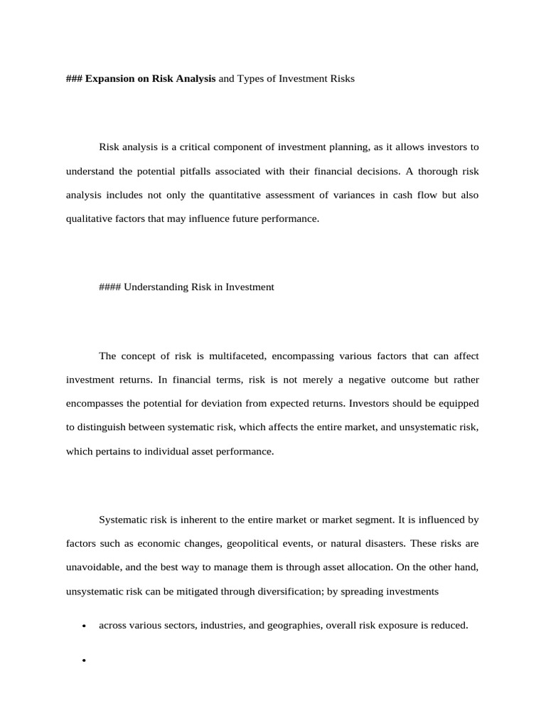 Expansion on Risk Analysis and Types of Investment Risks | PDF ...