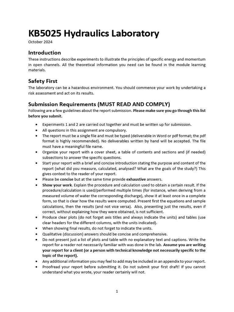 Hydraulics Lab: Energy & Momentum | PDF | Teaching Methods & Materials ...