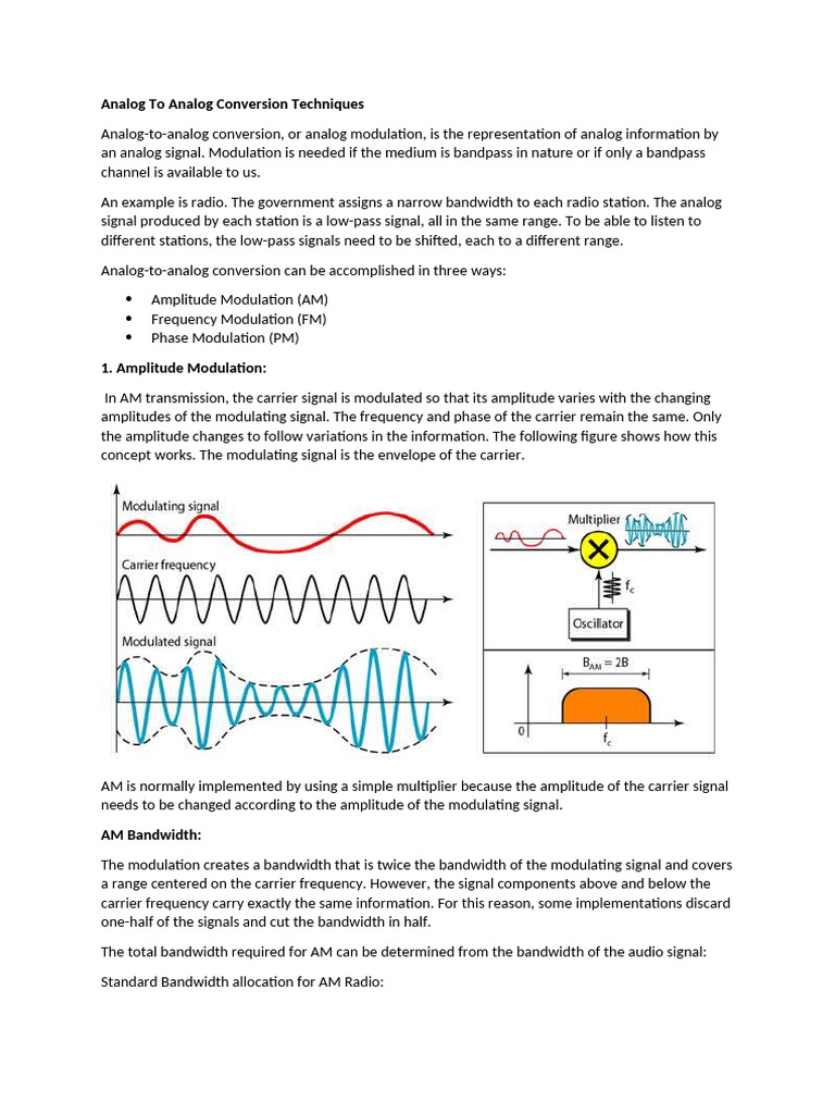 Analog To Analog Conversion Techniques | PDF | Frequency Modulation | Multiplexing