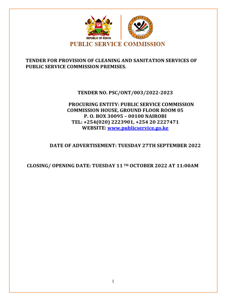 Provision of Cleaning and Sanitation Services at Public Service ...