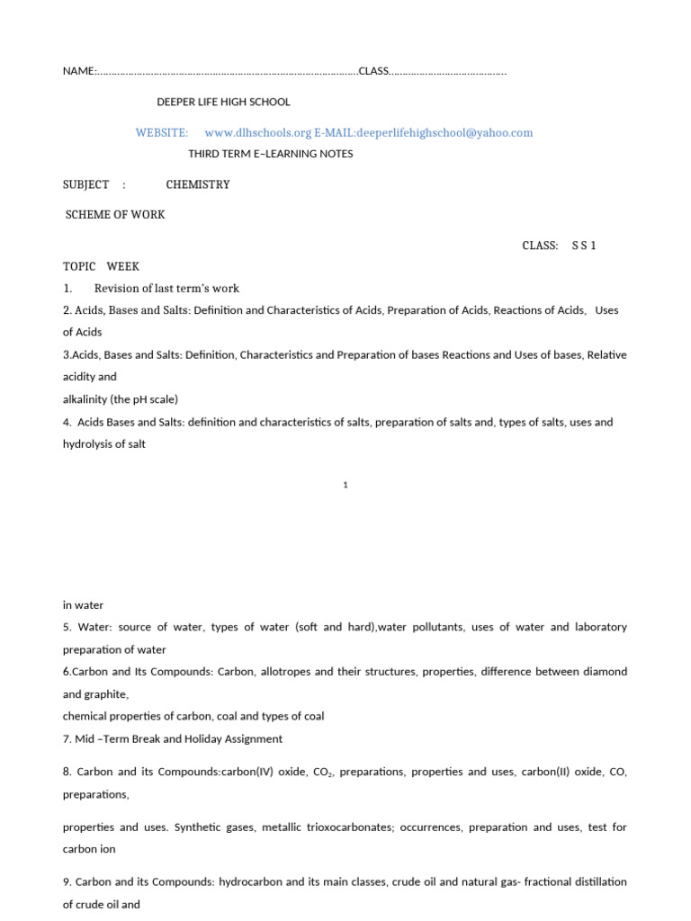 SS1 3RD Term Chemistry E-Notes | PDF | Ph | Acid