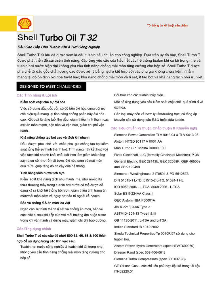 TDS - Shell Turbo Oil T 32 - VI | PDF