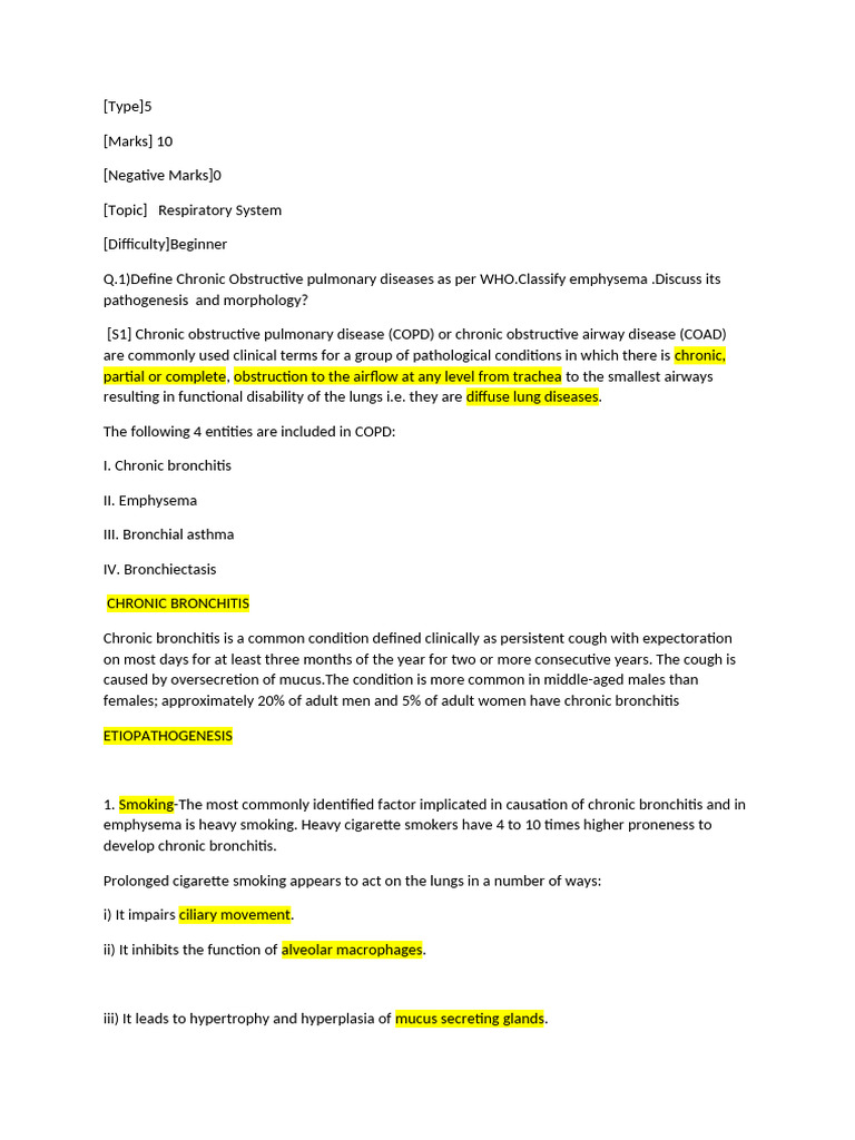 Respiratory System (Long Essay) | PDF | Chronic Obstructive Pulmonary ...
