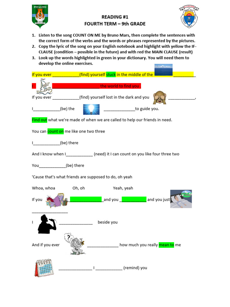 9th Grade English: Count on Me Activity | PDF | Language Arts & Discipline