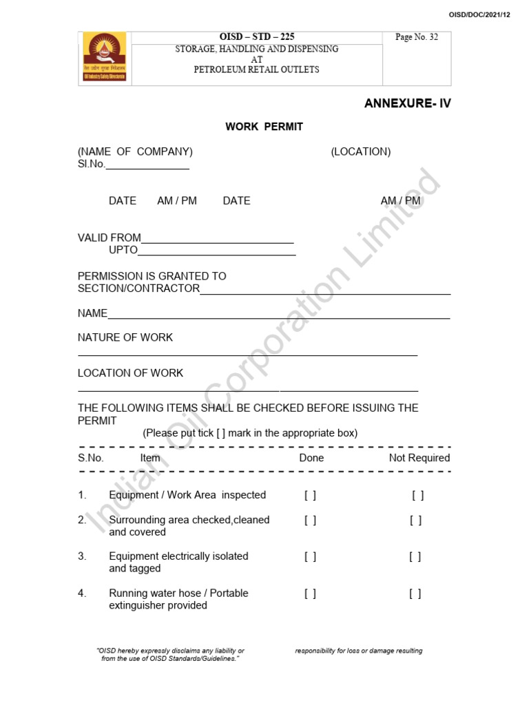 Work Permit Format - 240823 - 144943 | PDF | Personal Protective ...