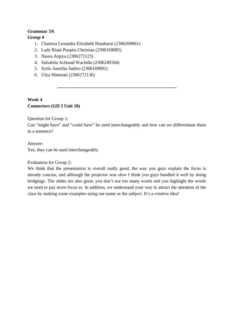 Group 4_GD 3 Unit 13_Evaluation or Questions | PDF