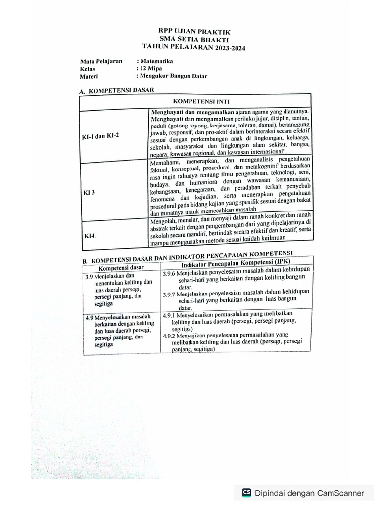 RPP Projek Matematika | PDF
