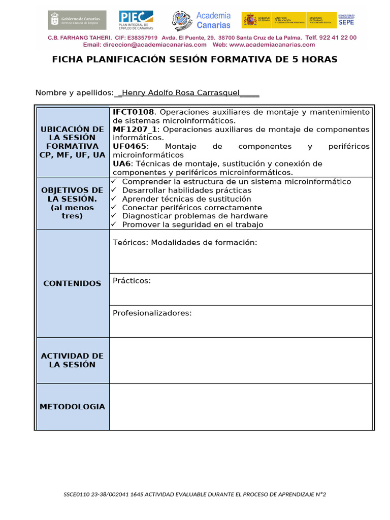 Uf 1645 Plantilla E2. Ficha Guion Sesión Formativa | PDF | Negocios