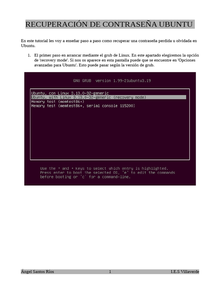 Recuperación Contraseña Ubuntu | PDF