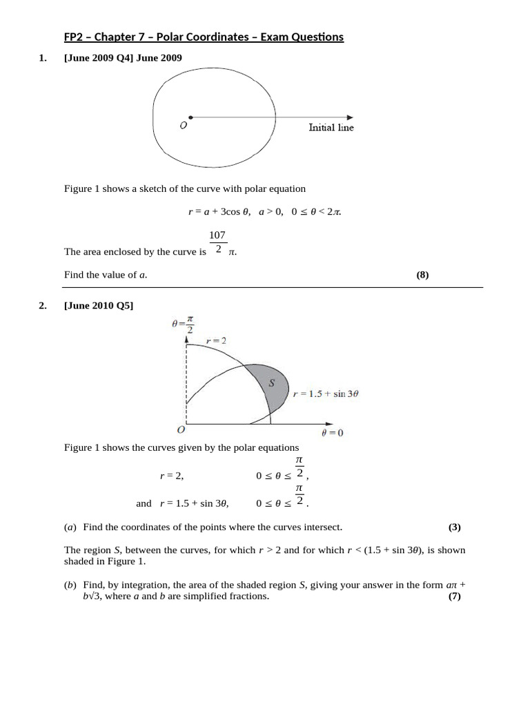 Polar Coordinates Exam Questions Solutions | PDF | Coordinate System ...