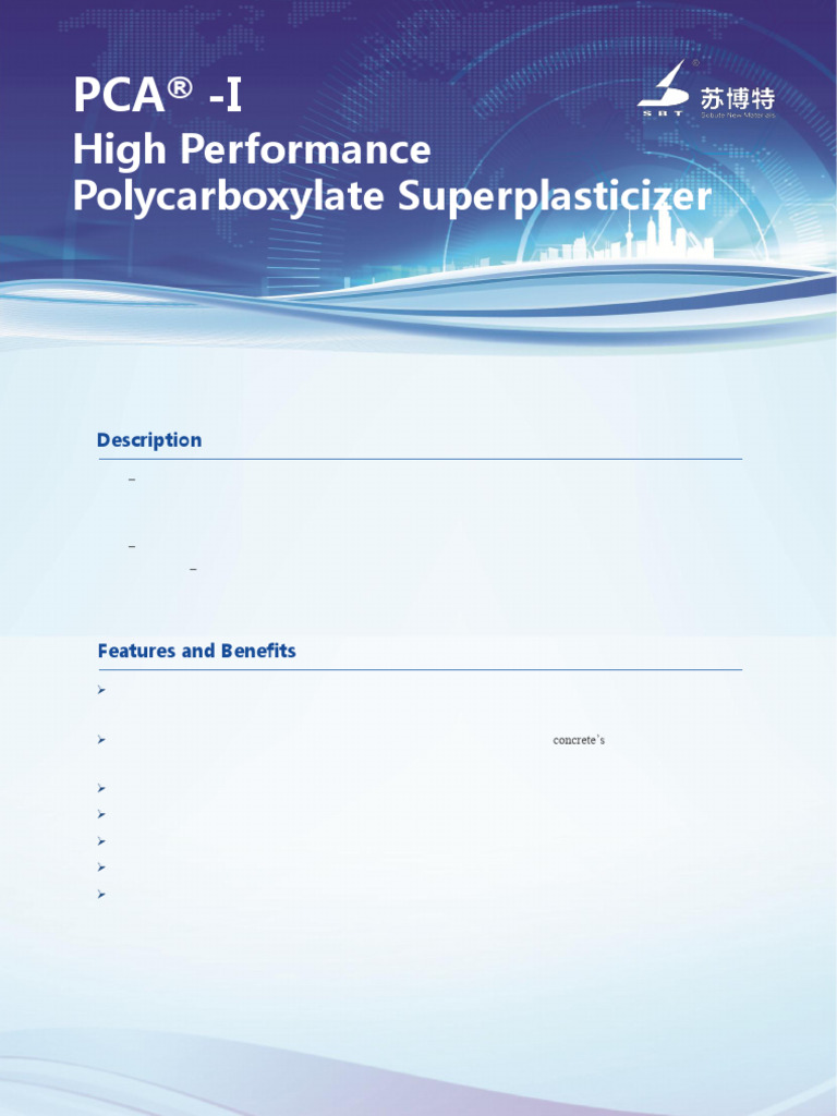 Technical Data Sheet PCA-I Concreteadmixture | PDF | Concrete | Fires