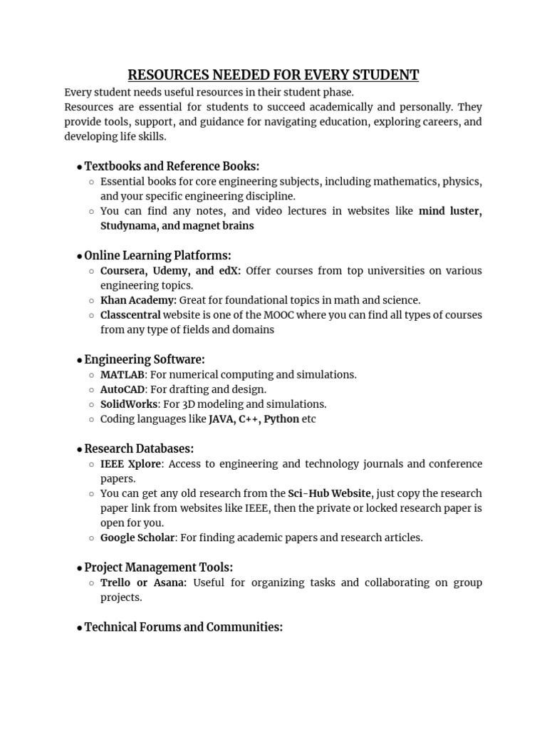 Resources every student need | PDF | Engineering | Databases