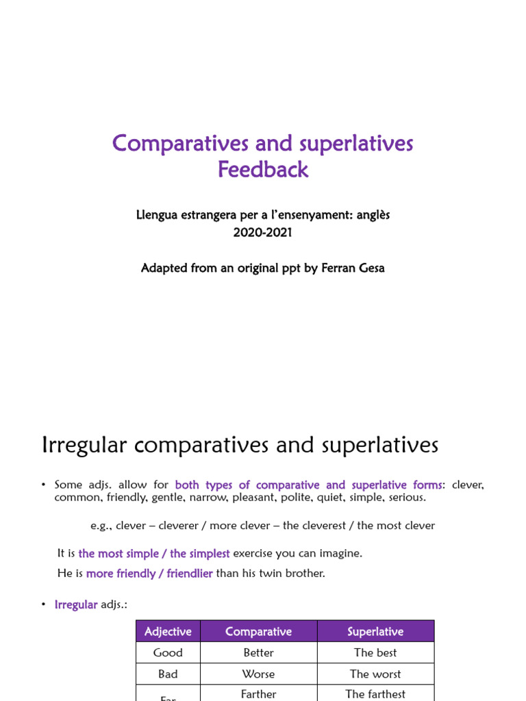 U2 JITT Comparatives and Superlatives Feedback | PDF | Adjective ...
