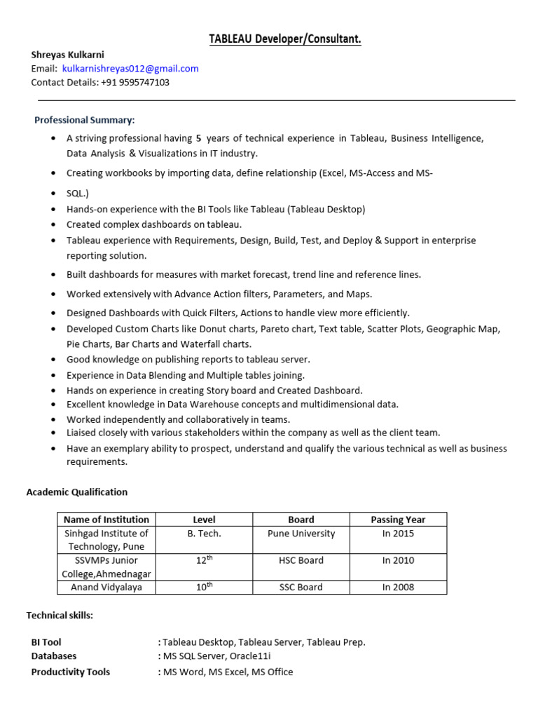 Shreyas 5 Years Exp. in Tableau and SQL | PDF | Databases | Information Technology Management