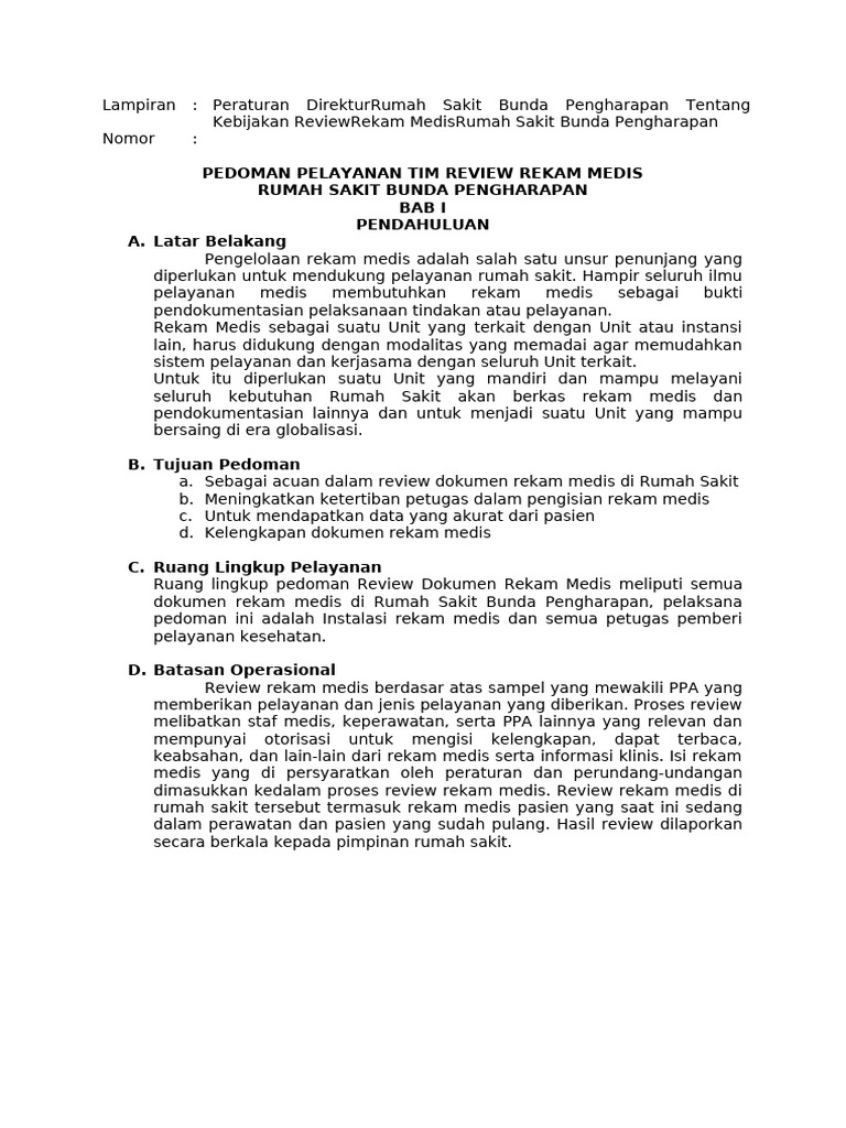 Lampiran 2 Pedoman Pelayanan Kerja Tim Review RM | PDF