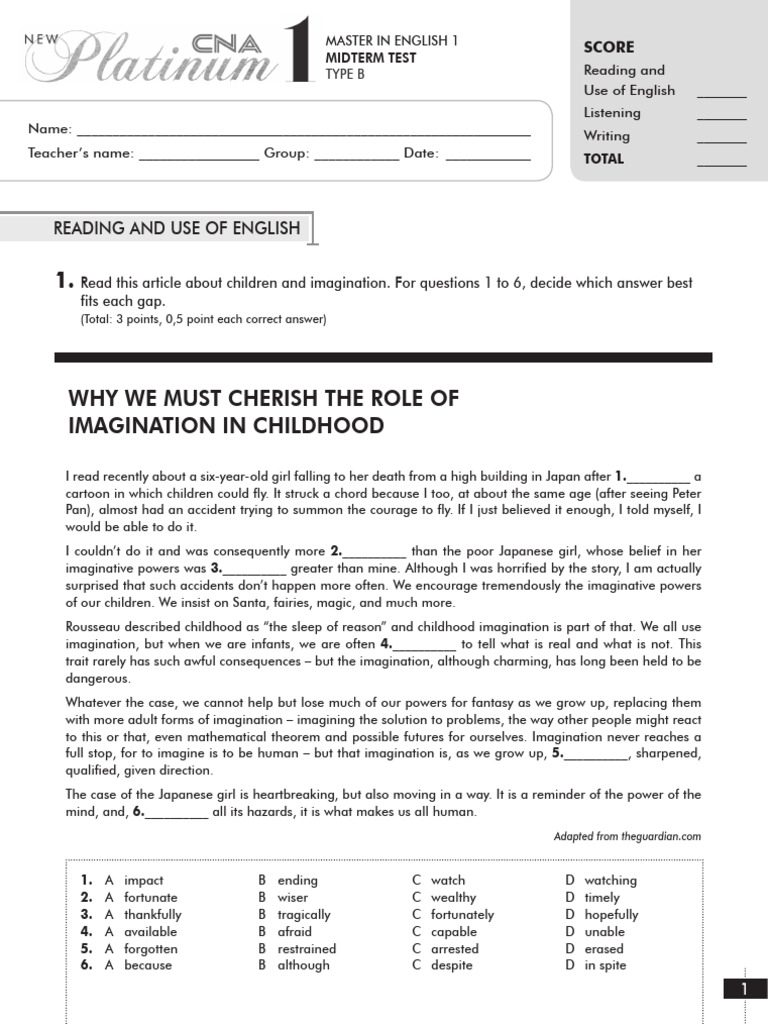 Midterm Test: Master in English 2, Type B | PDF | Internet