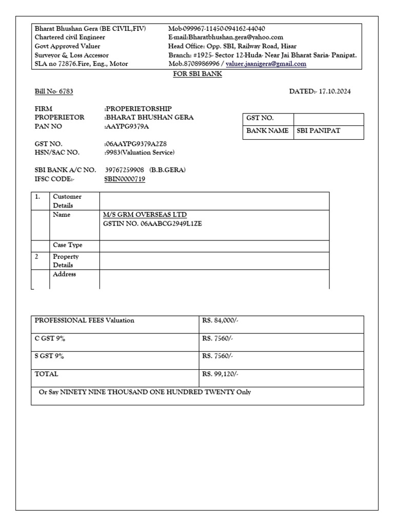 Sbi Bill No 6783 Panipat | PDF