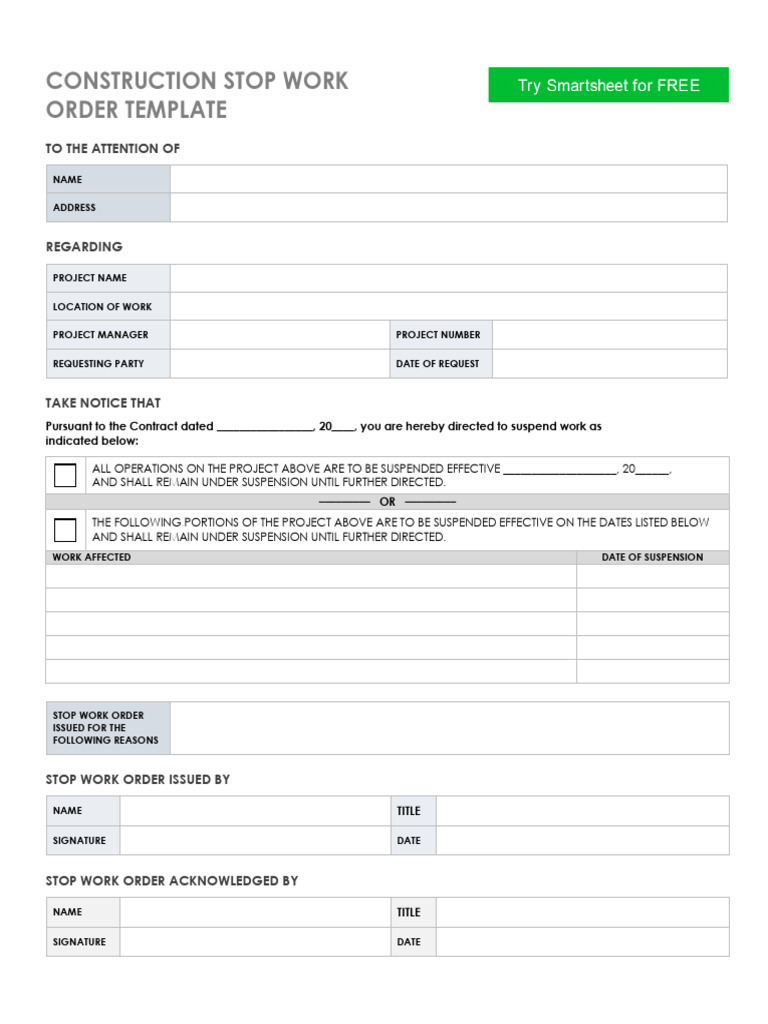 Construction Stop Work Order Template | PDF