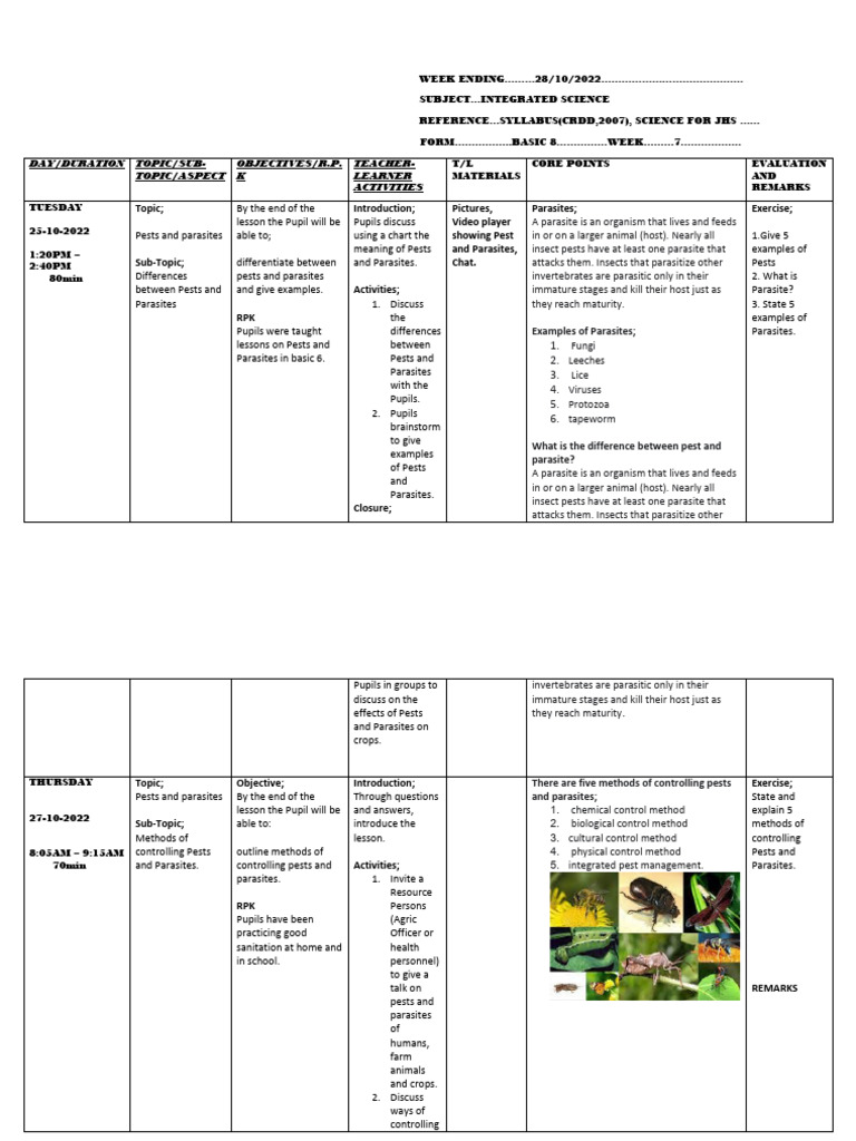 B8 3rd Term Science WK 7 | PDF | Parasitism | Pest (Organism)