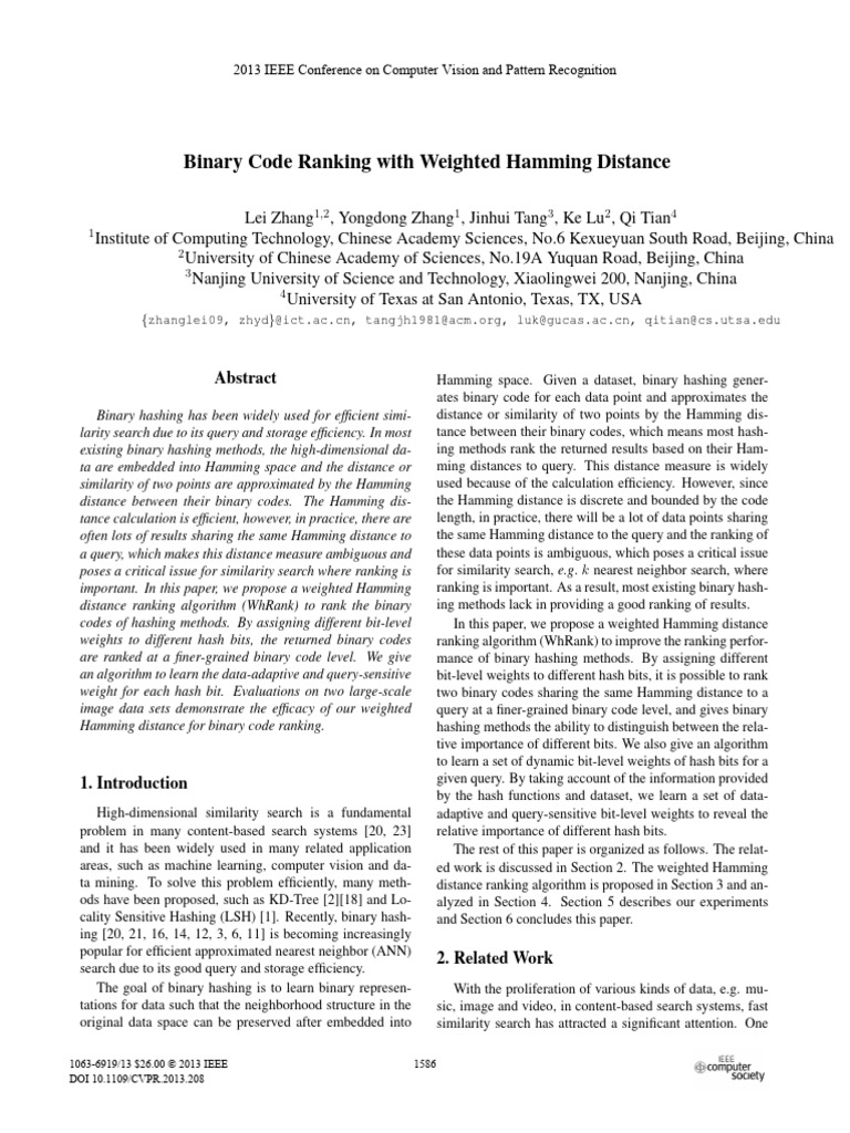 Binary Code Ranking With Weighted Hamming Distance | PDF | Algorithms | Applied Mathematics