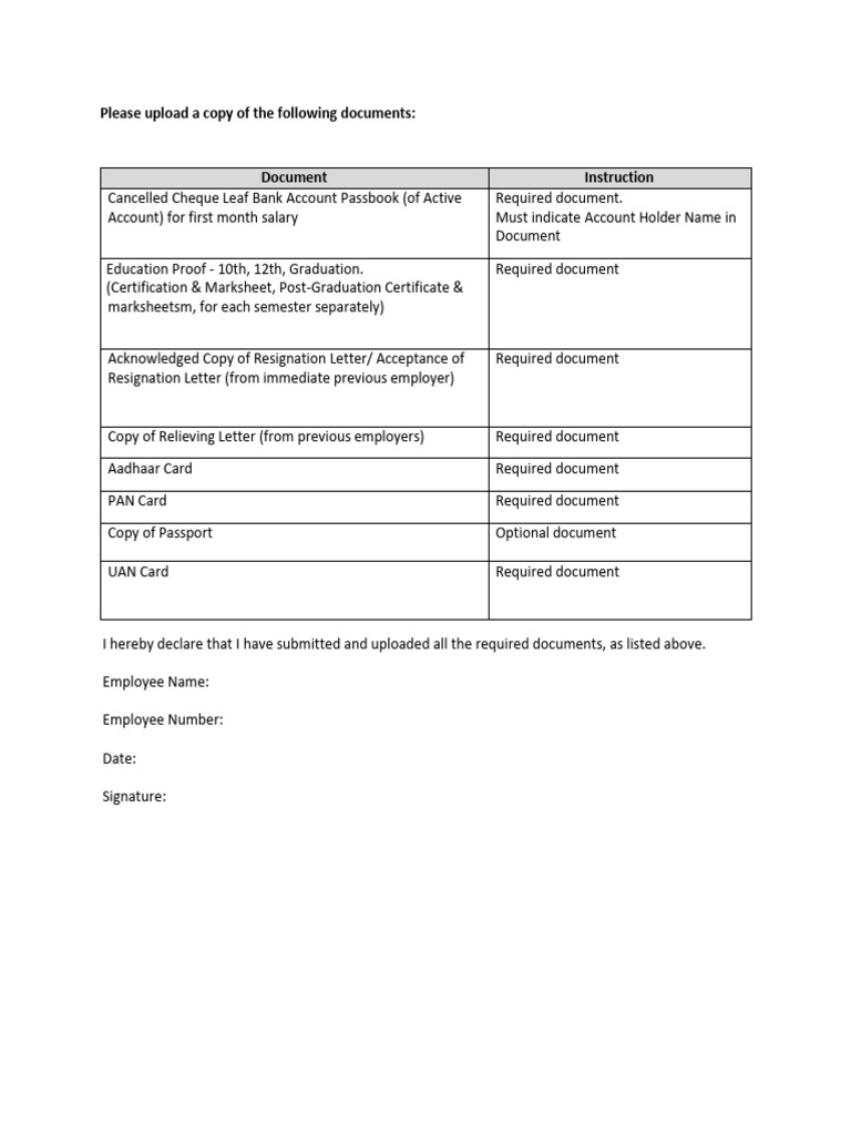 In Required Pre-Employment Documents | PDF | Career & Growth | Finance ...