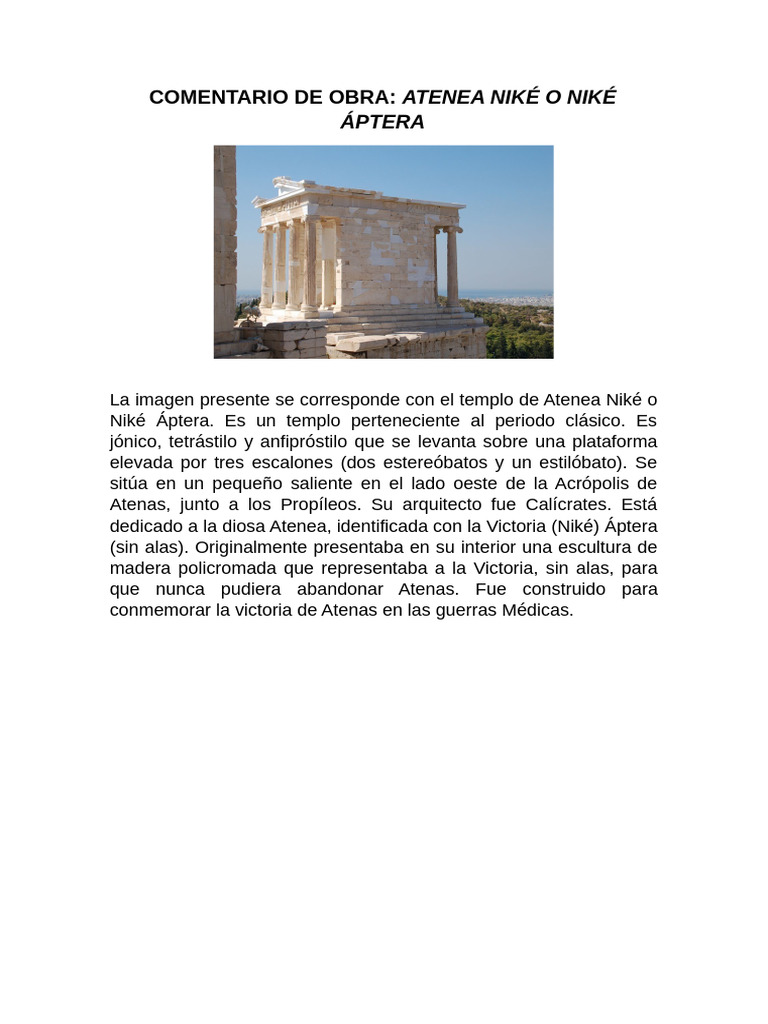 Comentario de Obra-Atenea Niké | PDF