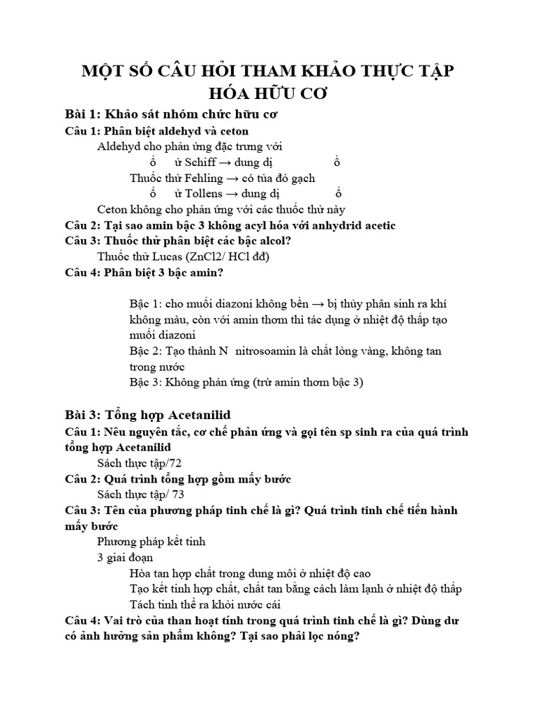 CÂU HỎI THỰC TẬP HHC | PDF