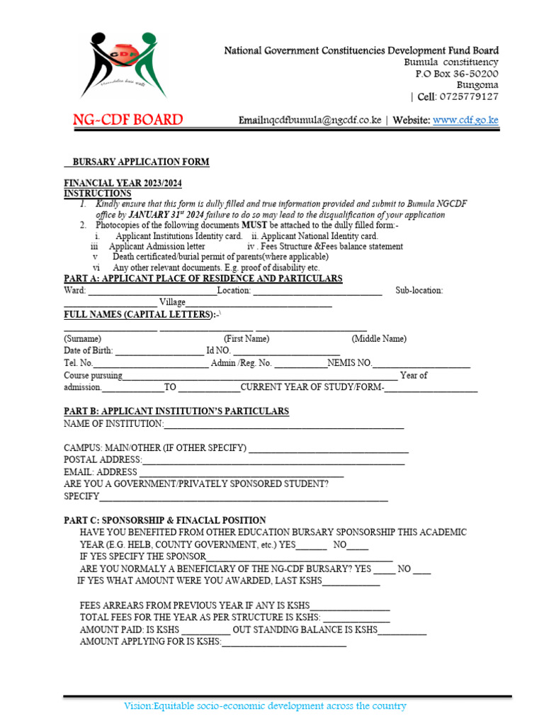 2023/2024 Bumula Constituency Bursary Form | PDF | Career & Growth ...