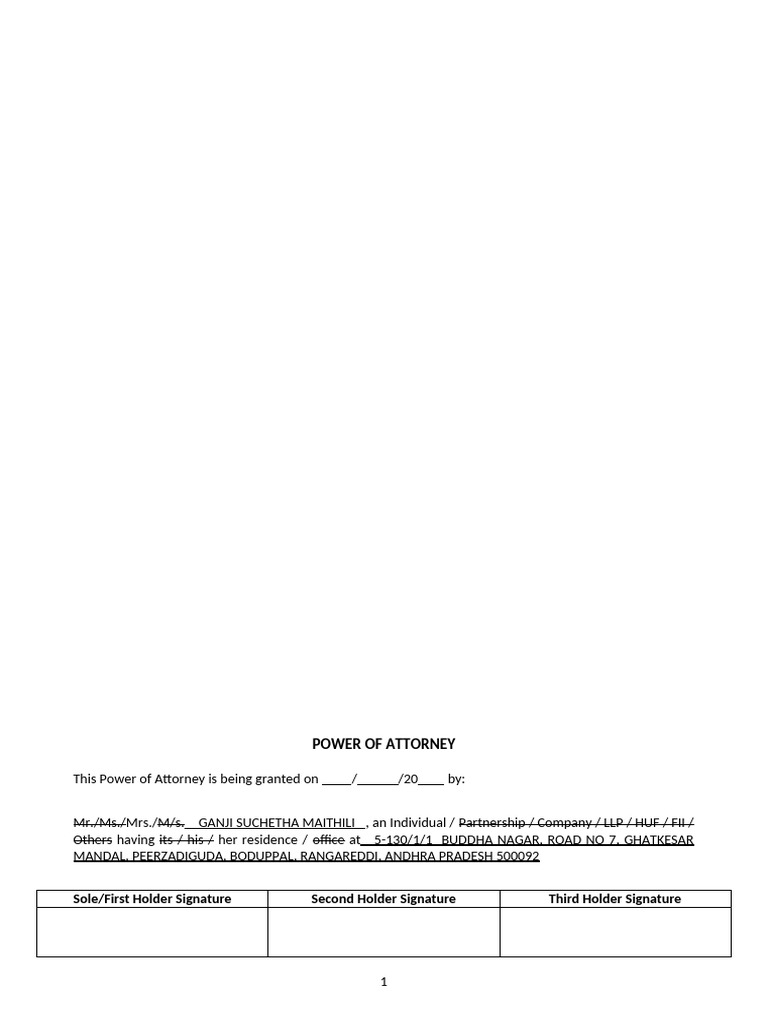 Power of Attorney Document Template | PDF