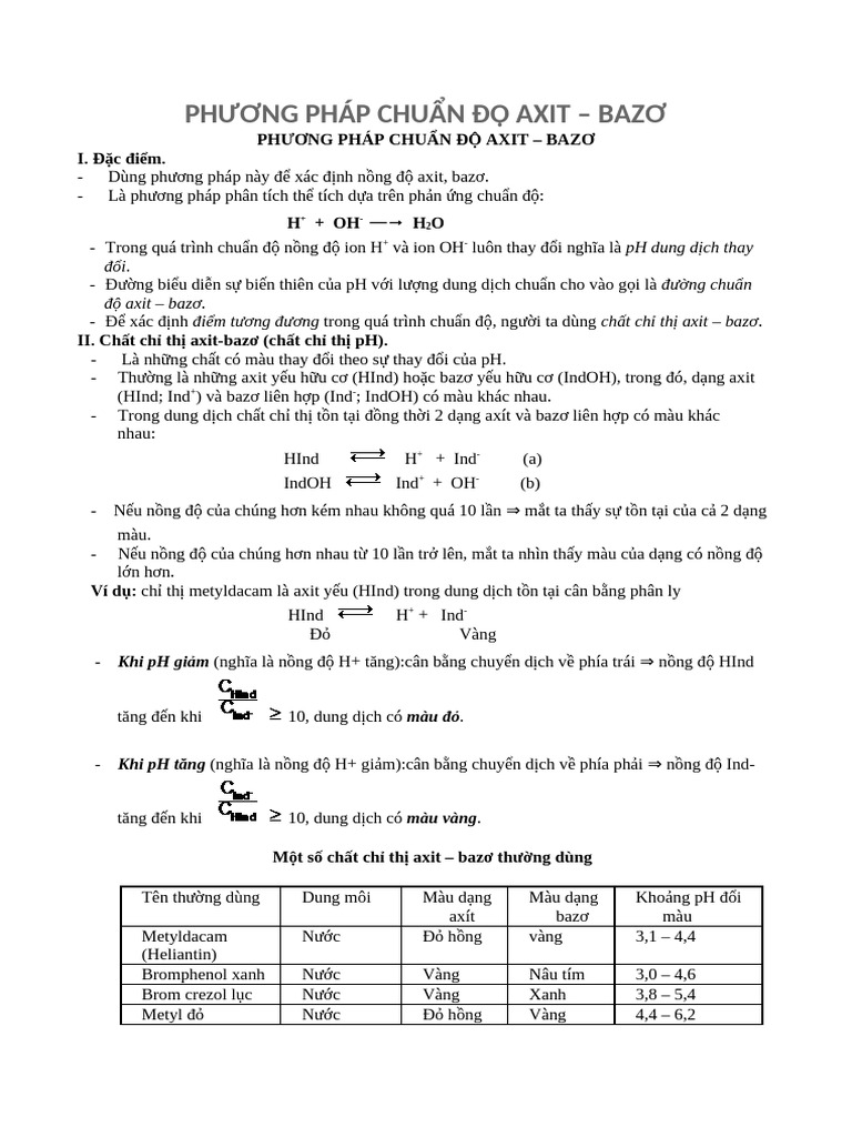PHƯƠNG PHÁP CHUẨN ĐỘ AXIT | PDF