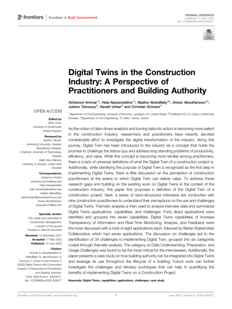 Digital Twins in Construction: Insights | PDF | Simulation | Building ...