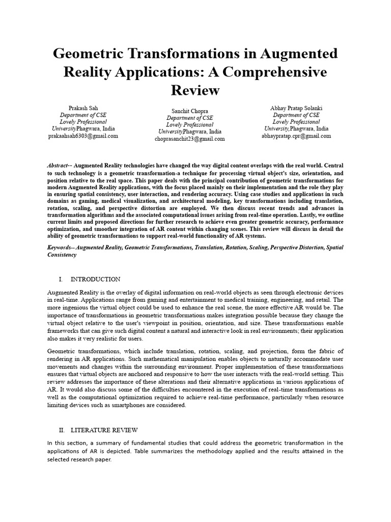 Geometric Transformations in Augmented Reality Applications_final | PDF | Augmented Reality | 3 ...