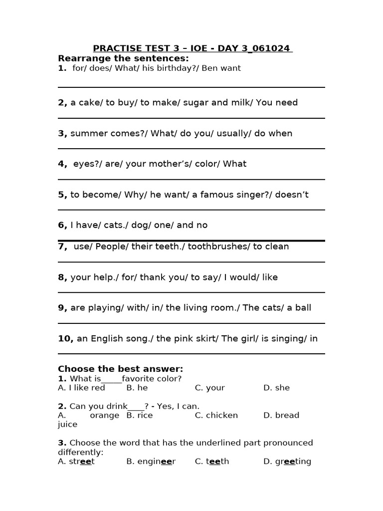 Practise Test 3 - Ioe | PDF