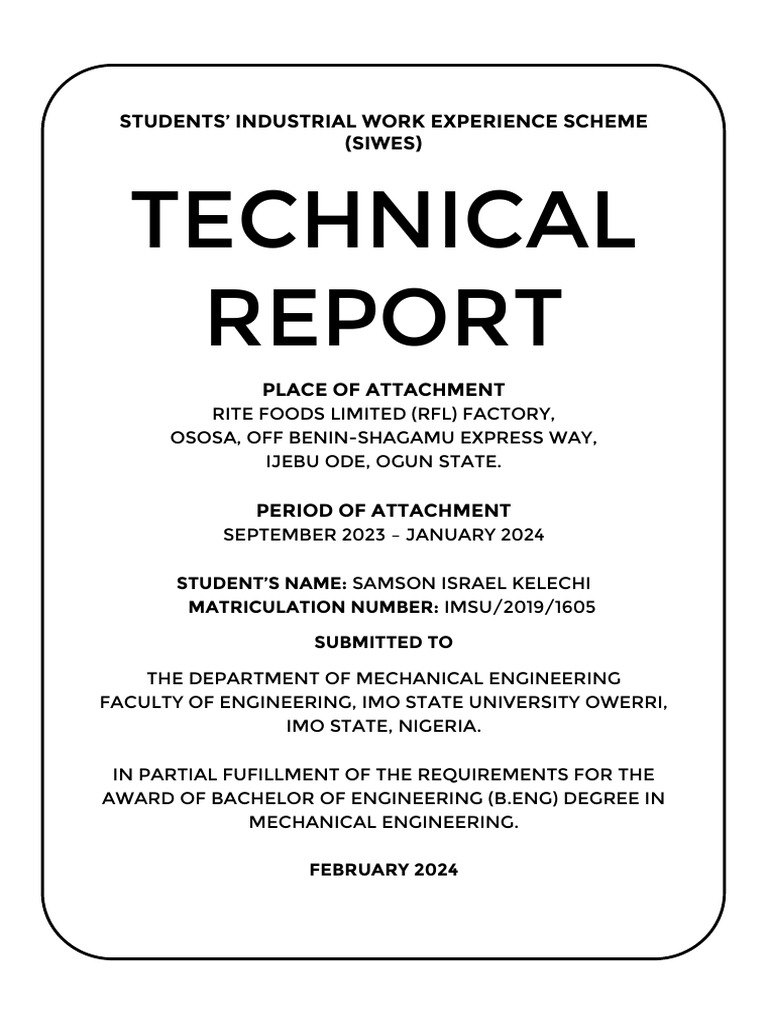 A Technical Report On The Students Industrial Work Experience Scheme ...