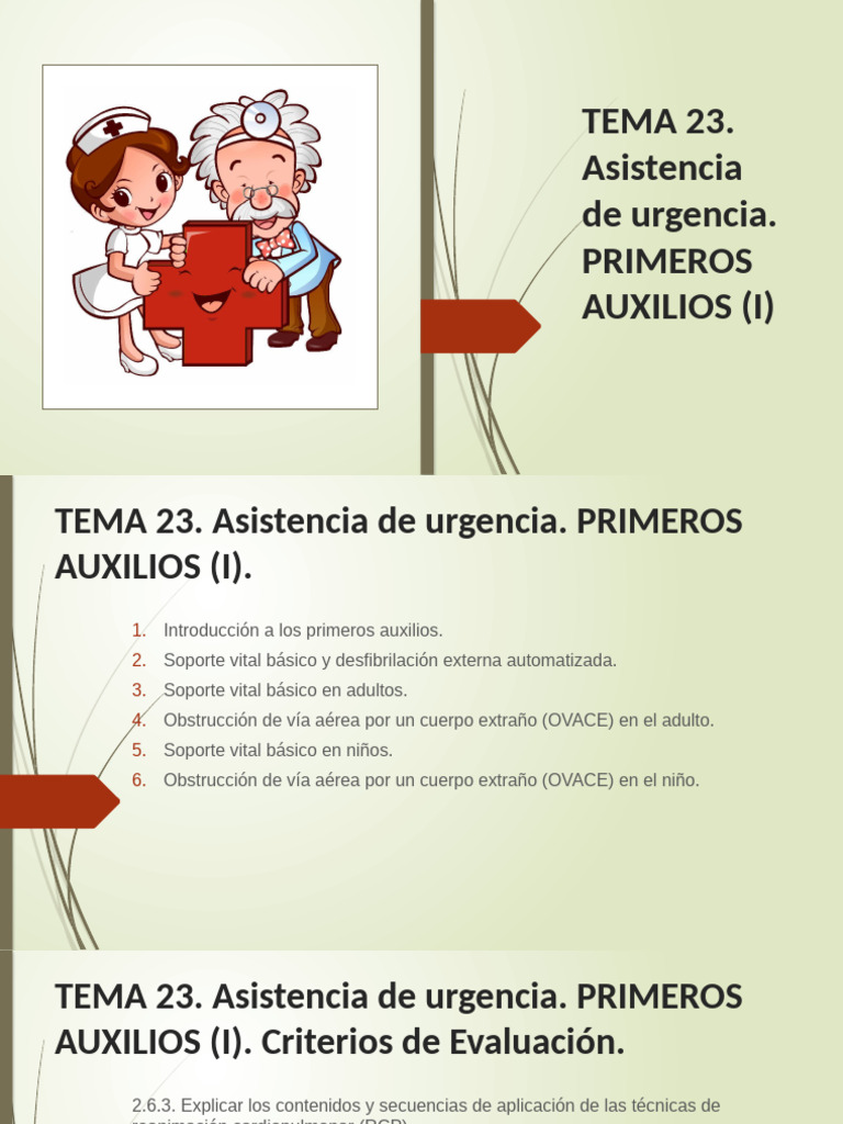 Presentación Primeros Auxilios (I) | PDF | Reanimación cardiopulmonar | Primeros auxilios