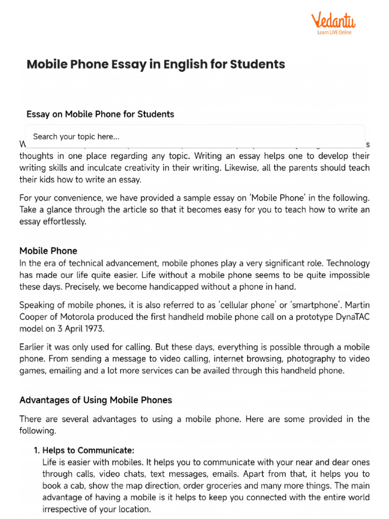 Mobile Phone Essay in English For Students | PDF