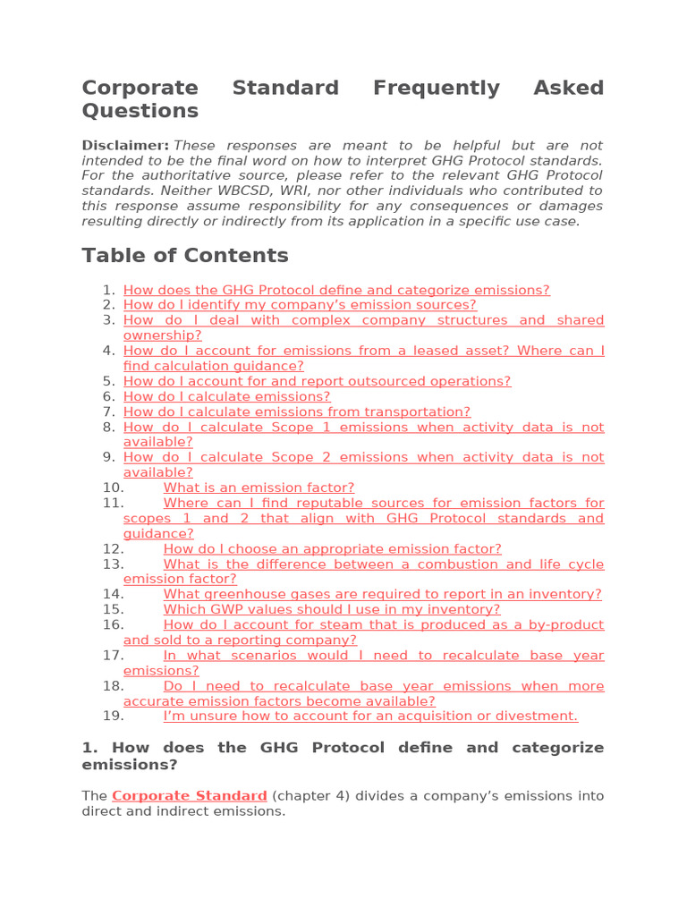 Corporate Standard Frequently Asked Questions | PDF | Greenhouse Gas ...