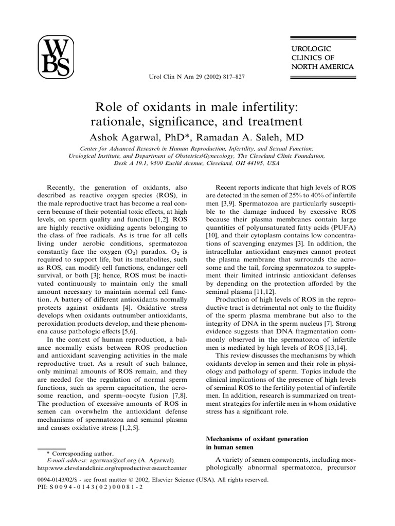 Role of Oxidants in Male Infertility | PDF | Reactive Oxygen Species ...