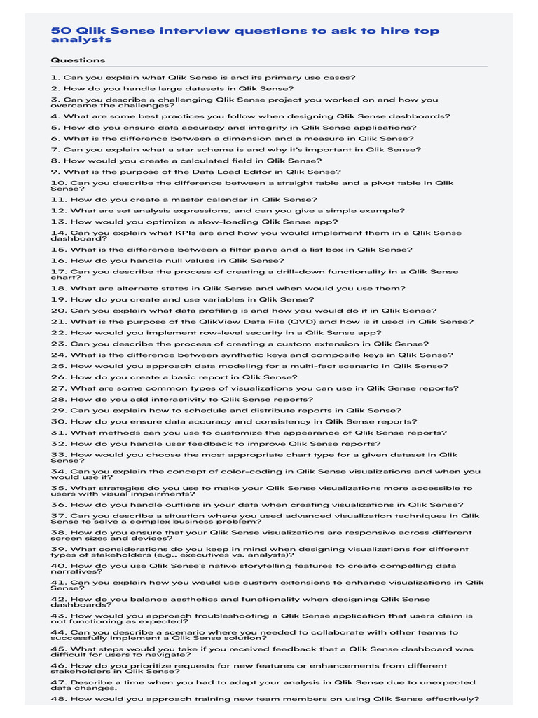 50 Qlik Sense Interview Questions To Ask To Hire Top Analysts ...