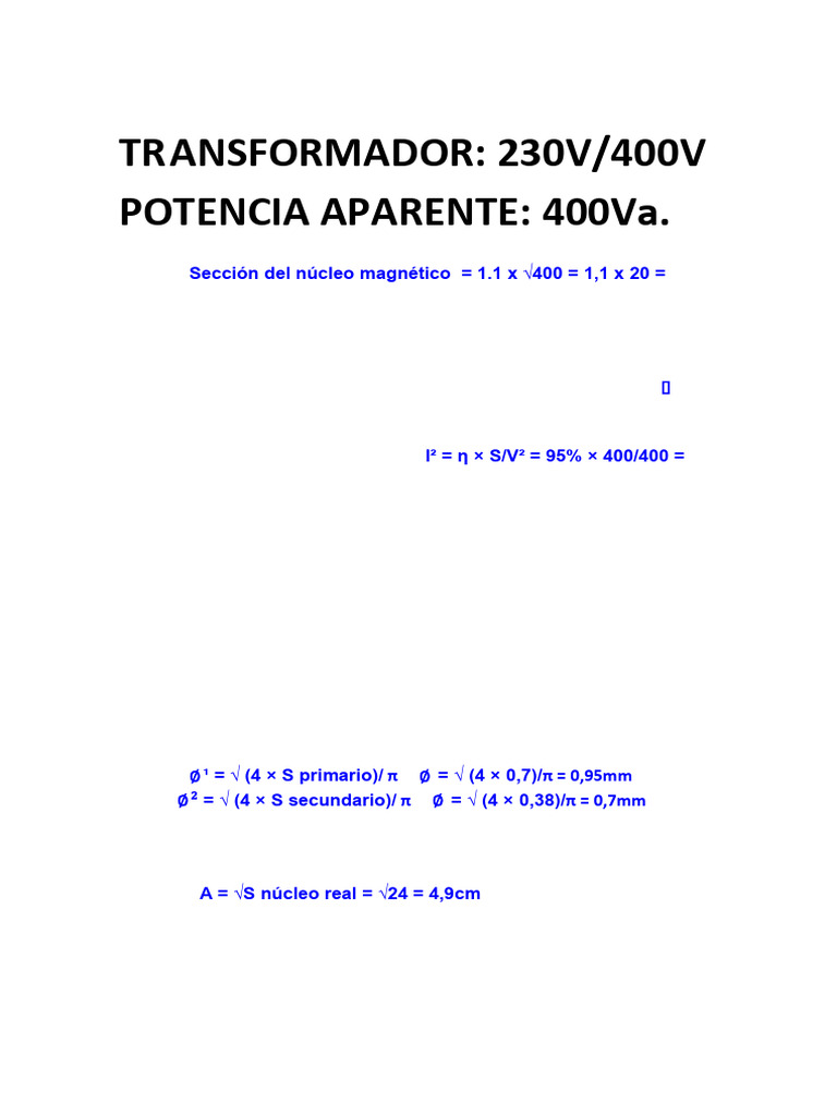 Calcular Transformador 1 PDF | PDF | Science & Mathematics