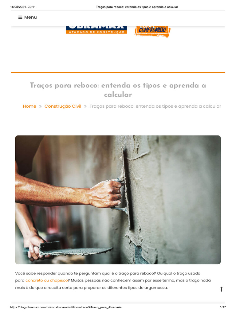 Traços para Reboco - Entenda Os Tipos e Aprenda A Calcular | PDF ...