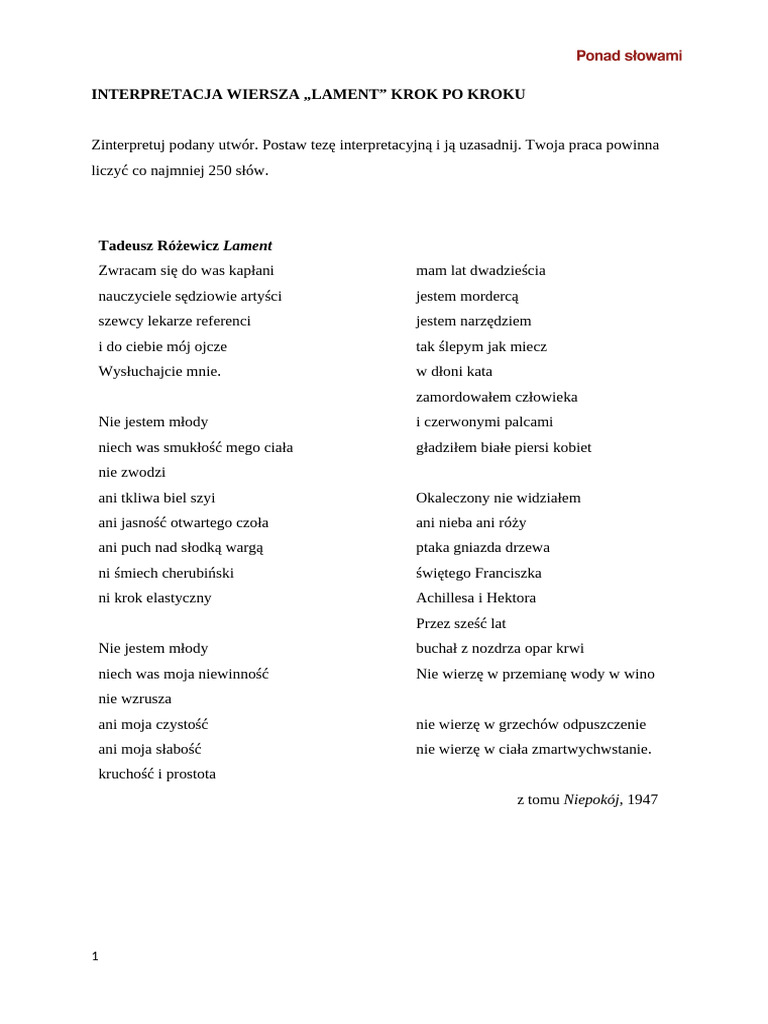 Tadeusz-Ro Z Ewicz-Lament | PDF