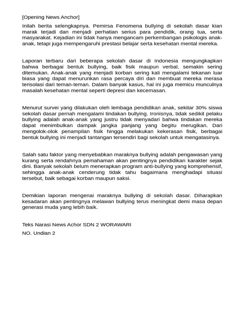 Teks News Anchor-Sdn 2 Worawari | PDF | Kesehatan Holistik