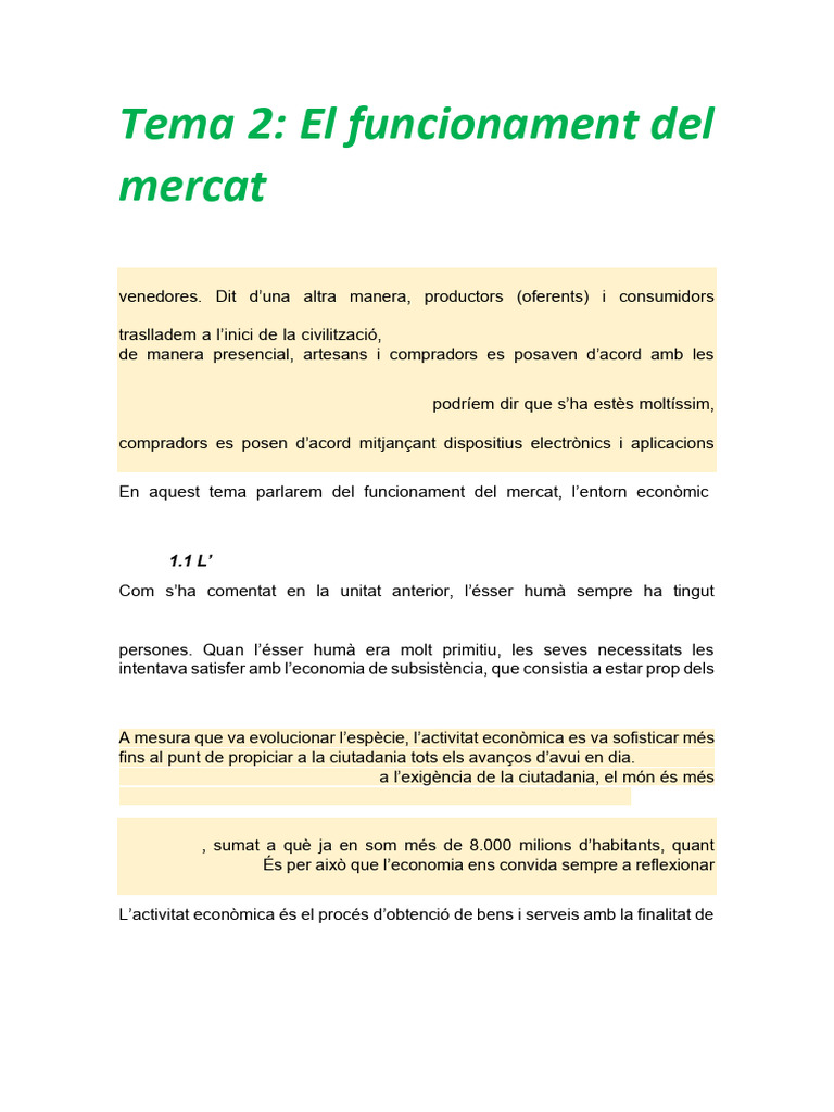 Llibre Unitat 2 - El Funcionament Del Mercat 2 | PDF